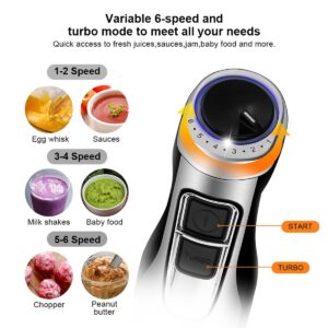 Immersion Multi-Purpose Hand Blender Heavy Duty Copper Motor Stainless Steel Finish Includes Whisk Attachment, Chopper and Smoothies Cup