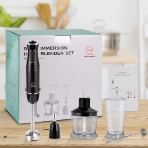 Immersion Blender Handheld,1200W 12-Speed Hand Blender, 5 in 1 Emersion Stick Blender Electric, 600ml Beaker, 500ml Chopper, Egg Whisk, Milk Frother, Black