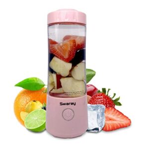 swaray portable blender, 13.5 oz personal size blender, juicer cup for juice, crushed ice, smoothies and shakes, 4000mah usb rechargeable with six blades, mini blender for travel, gym, sports, office, and outdoors (pink)