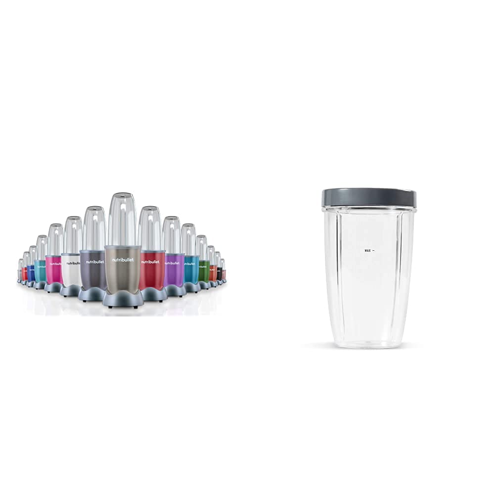 NutriBullet NB9-1301B Pro 13 Pcs Cobalt Blue, 900W & 24 Ounce Tall Cup with Standard Lip Ring, Clear/Gray