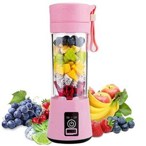 aizbao 380ml portable blender, six blades 3d juice 380ml cup, small fruit mixer, personal mixer fruit rechargeable with usb, mini blender for milk shakes, smoothie, fruit juice (new pink)