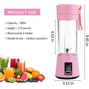 Aizbao 380ml Portable Blender, Six Blades 3D Juice 380ml cup, Small Fruit Mixer, Personal Mixer Fruit Rechargeable with USB, Mini Blender for Milk Shakes, Smoothie, Fruit Juice (new pink)