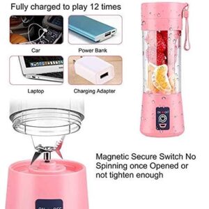 Aizbao 380ml Portable Blender, Six Blades 3D Juice 380ml cup, Small Fruit Mixer, Personal Mixer Fruit Rechargeable with USB, Mini Blender for Milk Shakes, Smoothie, Fruit Juice (new pink)