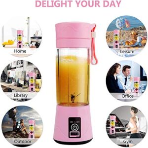 Aizbao 380ml Portable Blender, Six Blades 3D Juice 380ml cup, Small Fruit Mixer, Personal Mixer Fruit Rechargeable with USB, Mini Blender for Milk Shakes, Smoothie, Fruit Juice (new pink)