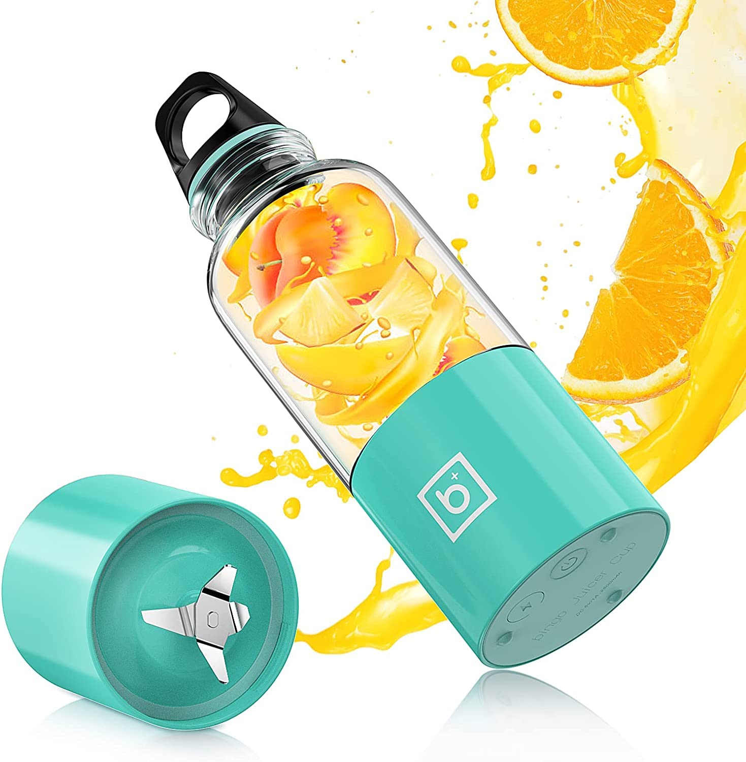 Portable Personal Mini Smoothie Blender: USB rechargeable battery operated bottle blender, Neon blue