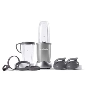 NutriBullet NB9-1301S Pro 13 Pcs Silver, 900W & 18 Ounce Short Cup with Standard Lip Ring, Clear/Gray (NBM-U0269)