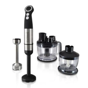 nutrichef heavy duty food processor and immersion blender, stainless steel with attachments