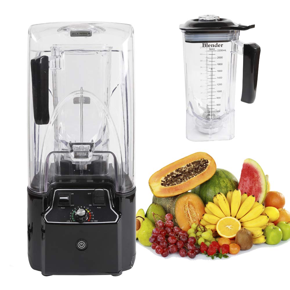 Quiet Commercial Blender with Soundproof Shield, 2200 Watt Professional Blenders with 80oz Pitcher, High-Speed Blenders for Ice Crushing and Smoothies, Professional Countertop Blender (2.2L, Black)