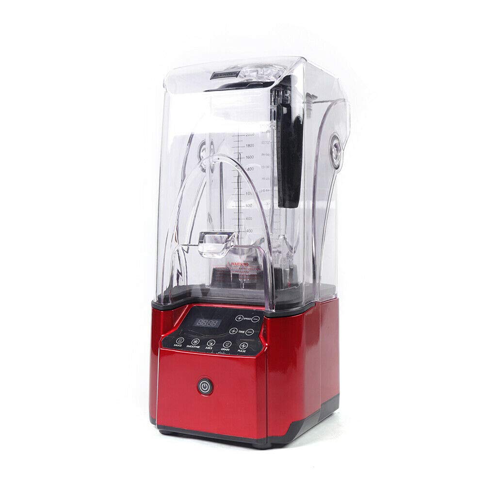 DNYSYSJ 2200W Professional Heavy-Duty Commercial Blender With Shield, Quiet Sound Enclosure, Timer, Red, Black, Clear