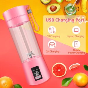 Megalinio Portable Blender, Personal Size Eletric USB Juicer Cup, Fruit, Smoothie, Baby Food Mixing Machine Magnetic Secure Switch 380ml (Pink)