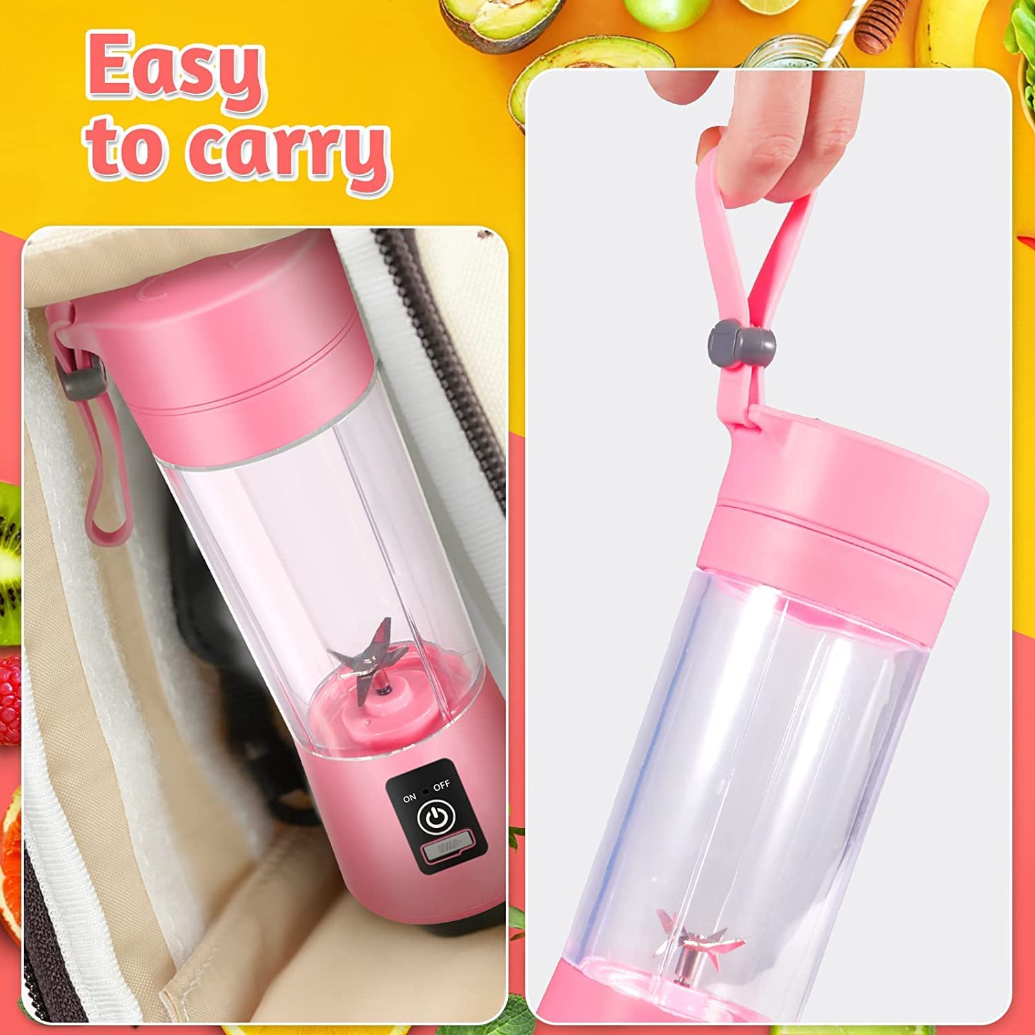 Megalinio Portable Blender, Personal Size Eletric USB Juicer Cup, Fruit, Smoothie, Baby Food Mixing Machine Magnetic Secure Switch 380ml (Pink)