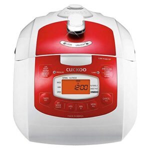 cuckoo crp-fa0610fr | 6-cup (uncooked) pressure rice cooker | 11 menu options: quinoa, brown rice & more, voice guide, made in korea | white/red