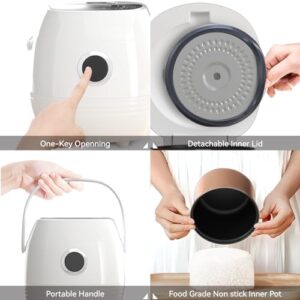 FEEKAA Small Rice Cooker 2 Cup, Mini Japanese Rice Cooker, 6-in-1 Portable Slow Cooker, Travel Rice Maker, Soup Maker, Stew Pot, Keep Warm & Delay Timer, White, 1.2L