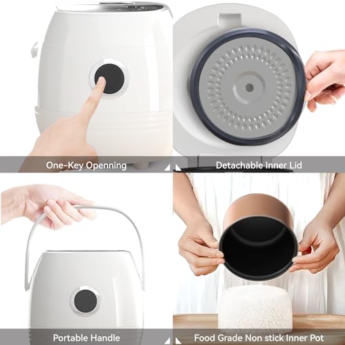 FEEKAA Small Rice Cooker 2 Cup, Mini Japanese Rice Cooker, 6-in-1 Portable Slow Cooker, Travel Rice Maker, Soup Maker, Stew Pot, Keep Warm & Delay Timer, White, 1.2L