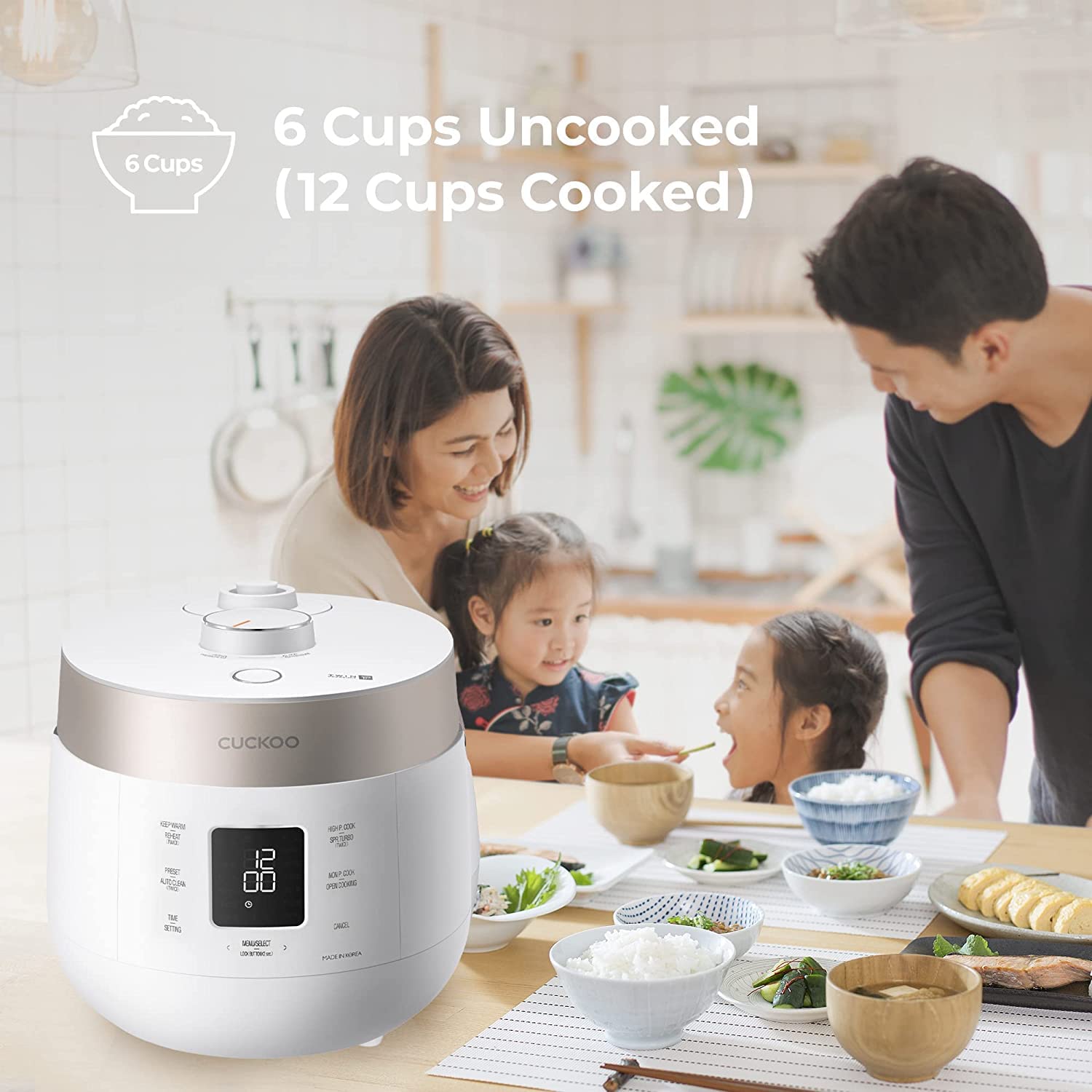 CUCKOO CRP-ST0609F | 6-Cup/1.5-Quart (Uncooked) Twin Pressure Rice Cooker & Warmer | 12 Menu Options: High/Non-Pressure Steam & More, Made in Korea | WHITE (6 CUP)