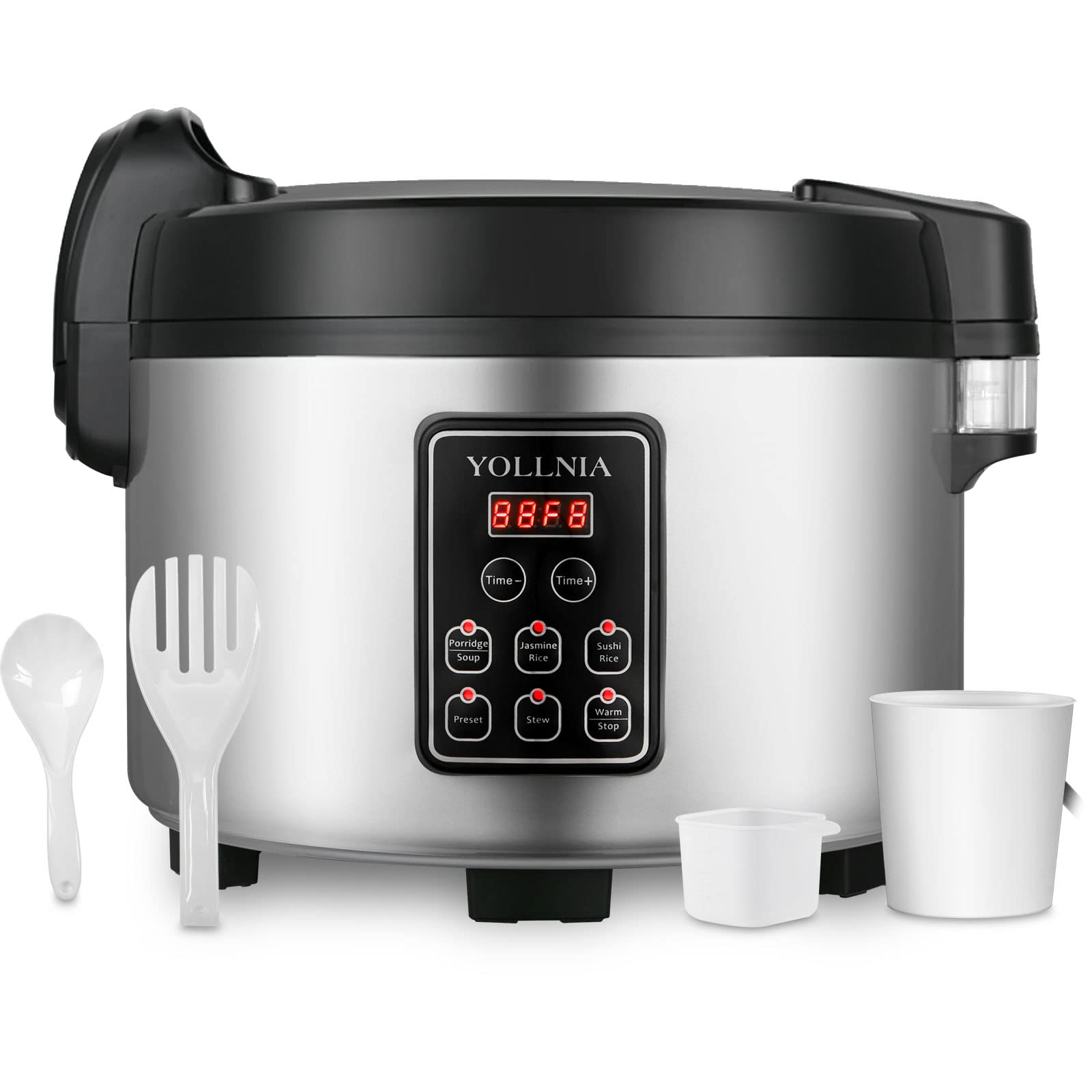 YOLLNIA Commercial Large Rice Cooker & food warmer | 13.8QT/65 Cups cooked rice | 1350W Multi-function electric sushi rice cooker | LED Display | Timer Setting | Smart preset from 30 min-24 Hrs