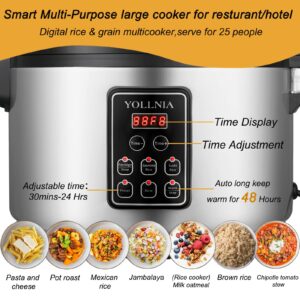 YOLLNIA Commercial Large Rice Cooker & food warmer | 13.8QT/65 Cups cooked rice | 1350W Multi-function electric sushi rice cooker | LED Display | Timer Setting | Smart preset from 30 min-24 Hrs