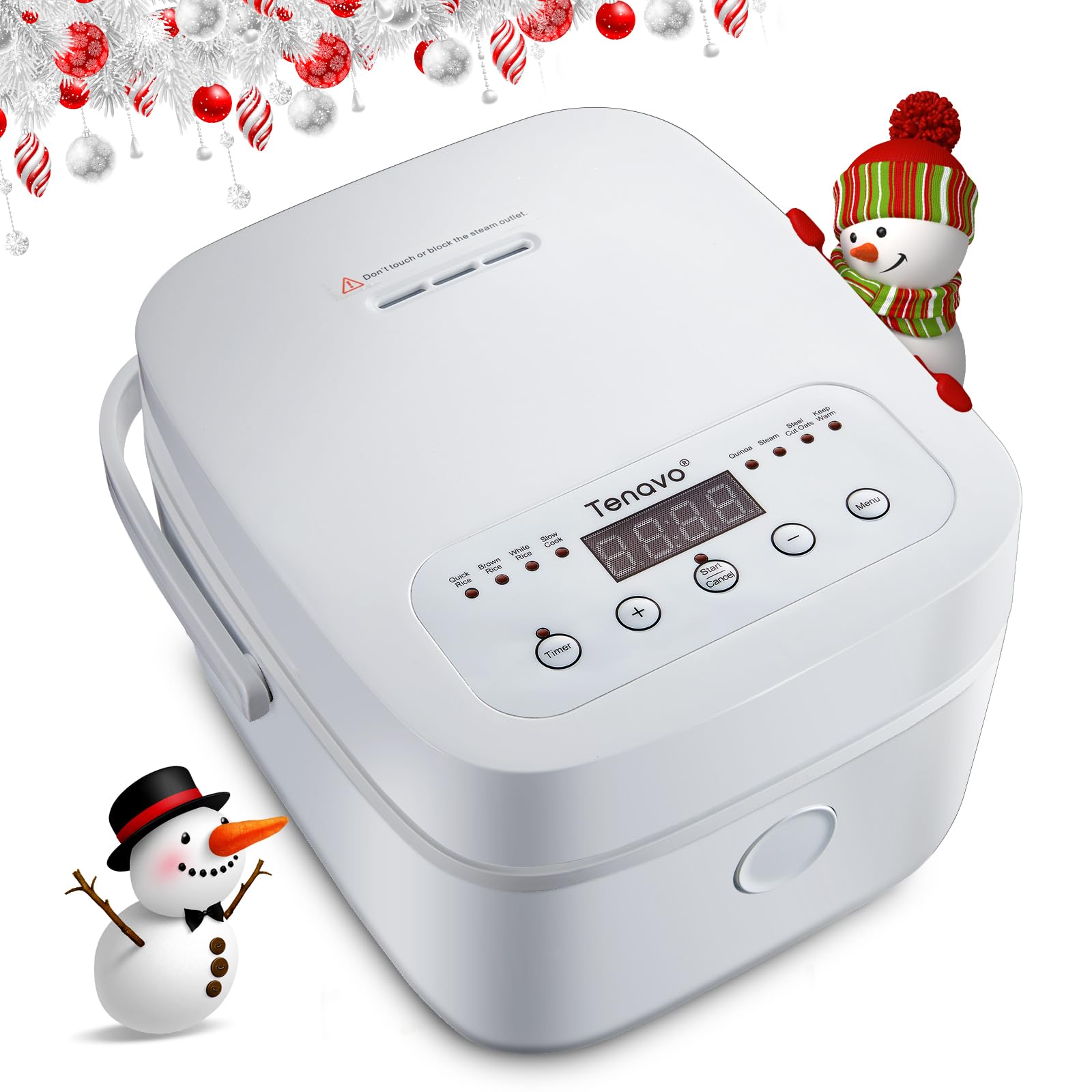 Tenavo Digital Mini Rice Cooker 4 Cups Uncooked, 2L Rice Cooker Small, Portable Rice Cooker Small for 3-4 People, Travel Rice Cooker, Multi-cooker with 8 Smart Programs, 400W, White