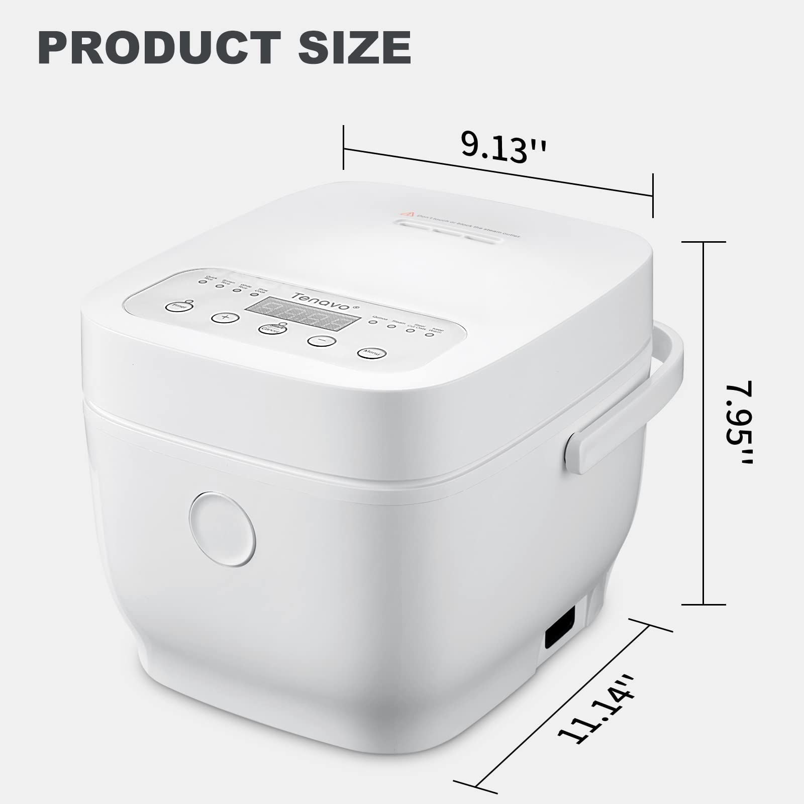 Tenavo Digital Mini Rice Cooker 4 Cups Uncooked, 2L Rice Cooker Small, Portable Rice Cooker Small for 3-4 People, Travel Rice Cooker, Multi-cooker with 8 Smart Programs, 400W, White