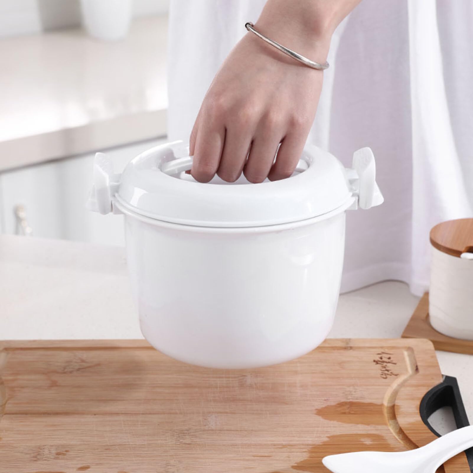 Microwave Rice Cooker Rice Steamer: Round Microwave Food Container Microwaveable Rice Pasta Cooker Microwave Rice Steamer for Rice Chicken Pasta