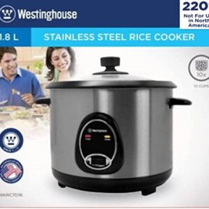 Westinghouse 220 Volt Rice Cooker 10 Cup, Non Stick Cooking Pot, Measuring Cup, Keep Warm Function-Stainless Steel-700W (NOT FOR USE IN USA)