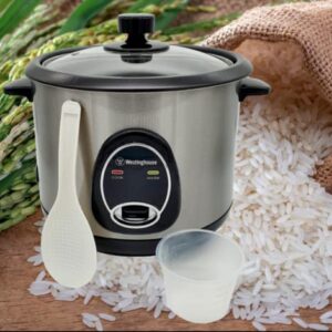 Westinghouse 220 Volt Rice Cooker 10 Cup, Non Stick Cooking Pot, Measuring Cup, Keep Warm Function-Stainless Steel-700W (NOT FOR USE IN USA)