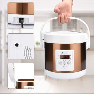 HOMCORT 2.0L Mini Rice Cooker, 25 Minutes Fast Cooking, 3 Cups (Uncooked), with Non-stick Pot, Keep Warm Function, for Soup, Rice, Stews, Grains & Oatmeal - Gold