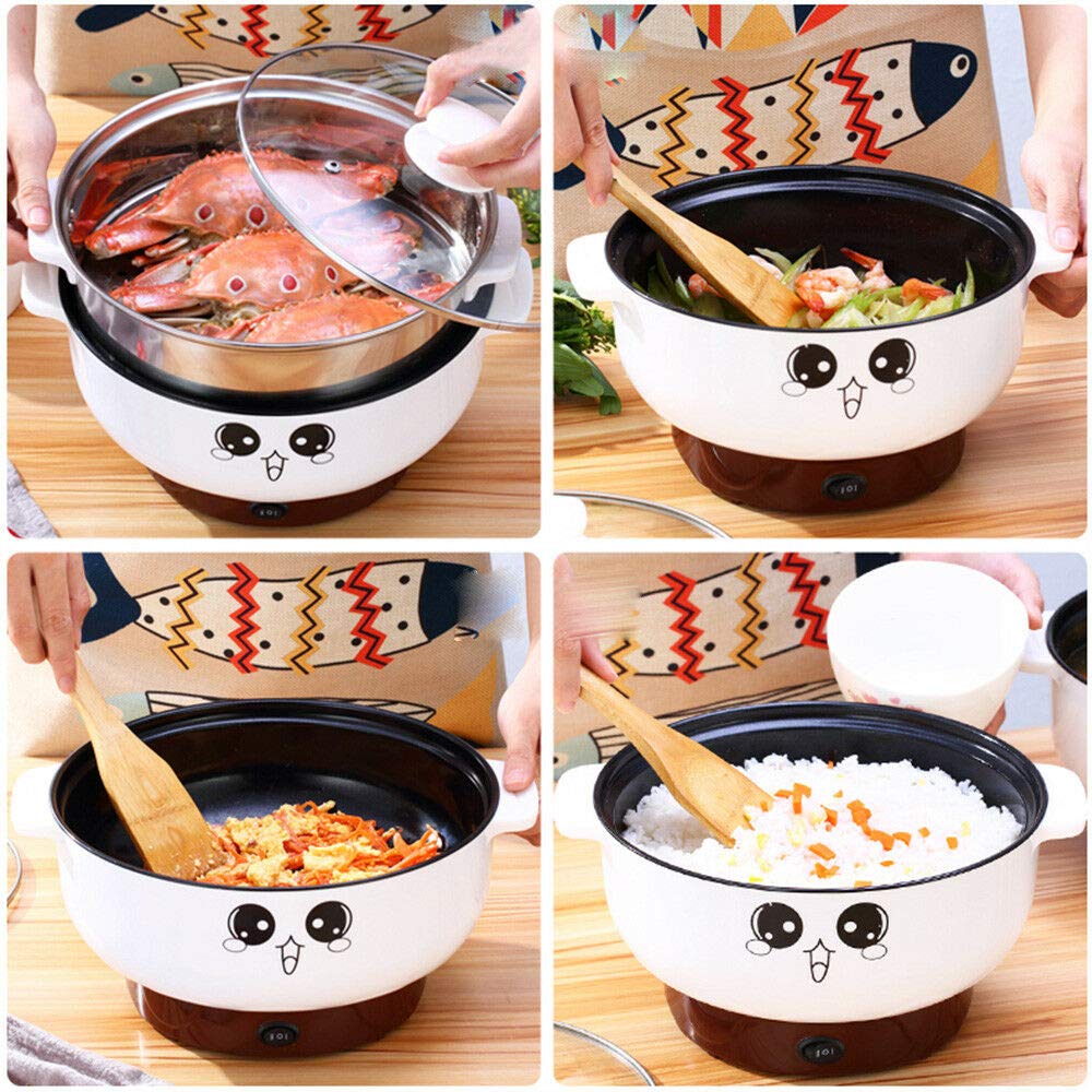 4-IN-1 Multifunction Electric Cooker Skillet Grill Pot Wok Electric Hot Pot for Noodles Cook Rice Fried Stew Soup Steamed Fish Boiled Egg Small Non-stick (2.3L, with Lid and Steamer)