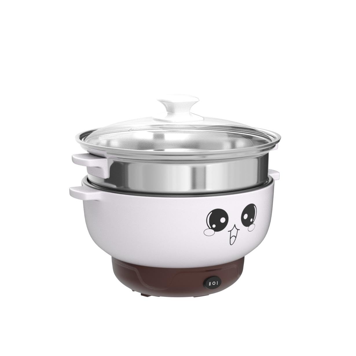 4-IN-1 Multifunction Electric Cooker Skillet Grill Pot Wok Electric Hot Pot for Noodles Cook Rice Fried Stew Soup Steamed Fish Boiled Egg Small Non-stick (2.3L, with Lid and Steamer)