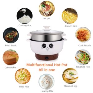 4-IN-1 Multifunction Electric Cooker Skillet Grill Pot Wok Electric Hot Pot for Noodles Cook Rice Fried Stew Soup Steamed Fish Boiled Egg Small Non-stick (2.3L, with Lid and Steamer)