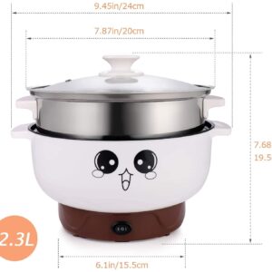 4-In-1 Multifunction Electric Stainless Steel Non-Stick Hot Pot Cooker 2.3L Portable Skillet Grill Pot Heating Pan for Noodles Cook Rice Soup