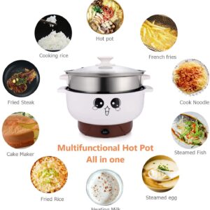 4-In-1 Multifunction Electric Stainless Steel Non-Stick Hot Pot Cooker 2.3L Portable Skillet Grill Pot Heating Pan for Noodles Cook Rice Soup