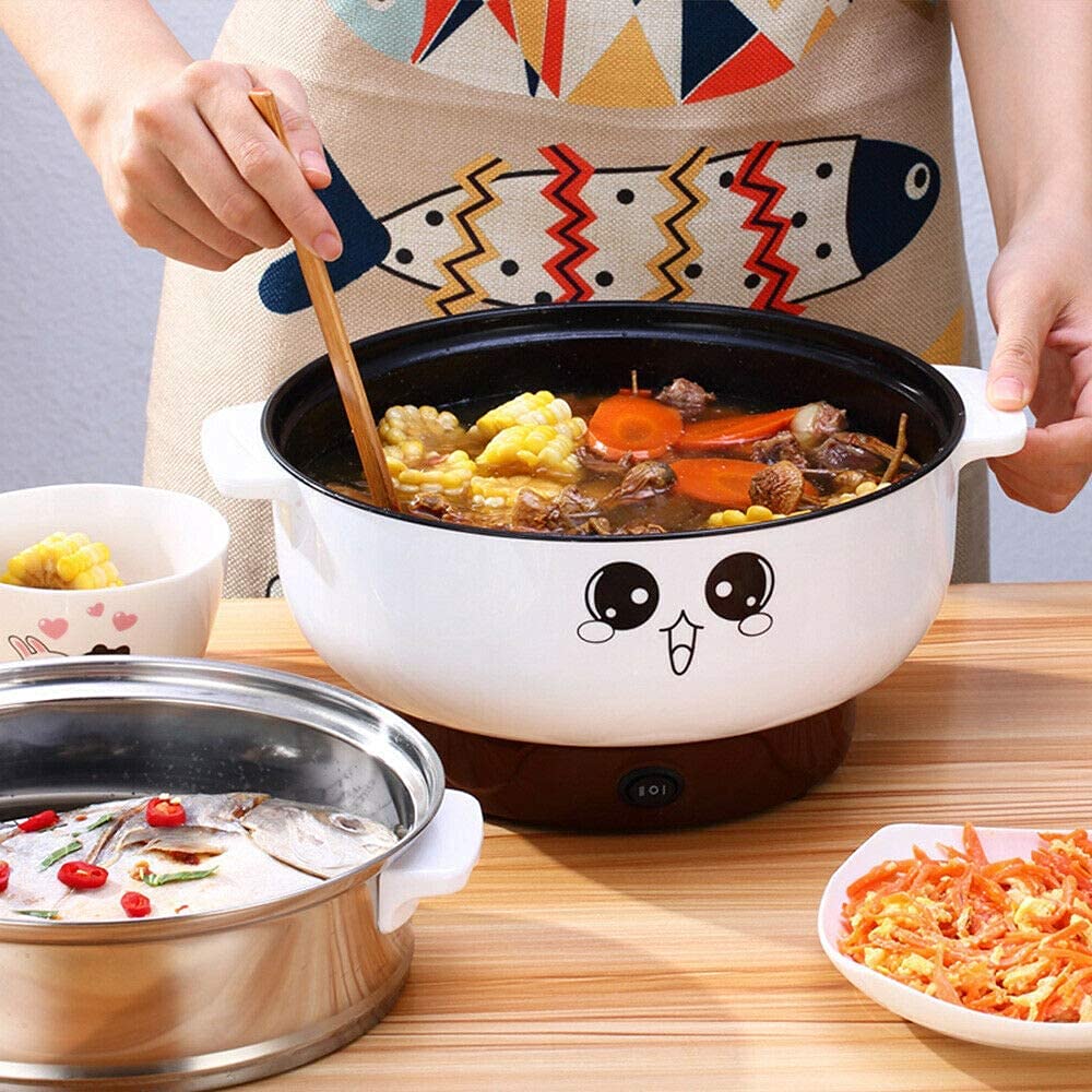 4-In-1 Multifunction Electric Stainless Steel Non-Stick Hot Pot Cooker 2.3L Portable Skillet Grill Pot Heating Pan for Noodles Cook Rice Soup