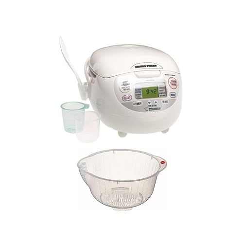 Zojirushi NS-ZCC10 Neuro Fuzzy Rice Cooker and Warmer with 9.5-inch Rice Washing Bowl Bundle (2 Items)