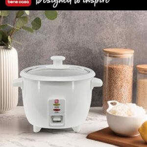 Bene Casa - Rice Cooker with Glass Lid - Includes Nonstick Aluminum Inner Pot and a 12 Hour Keep Warm Feature - Cooks Up to 12 Cups of Rice (6 Cups Uncooked)