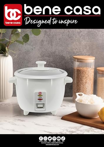 Bene Casa - Rice Cooker with Glass Lid - Includes Nonstick Aluminum Inner Pot and a 12 Hour Keep Warm Feature - Cooks Up to 12 Cups of Rice (6 Cups Uncooked)