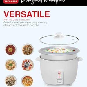 Bene Casa - Rice Cooker with Glass Lid - Includes Nonstick Aluminum Inner Pot and a 12 Hour Keep Warm Feature - Cooks Up to 12 Cups of Rice (6 Cups Uncooked)