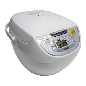 Tiger JBV-S18U 10-Cup Microcomputer Controlled 4-in-1 Rice Cooker (White) Bundle with Rice Washing Bowl and Bamboo Spoon (3 Items)