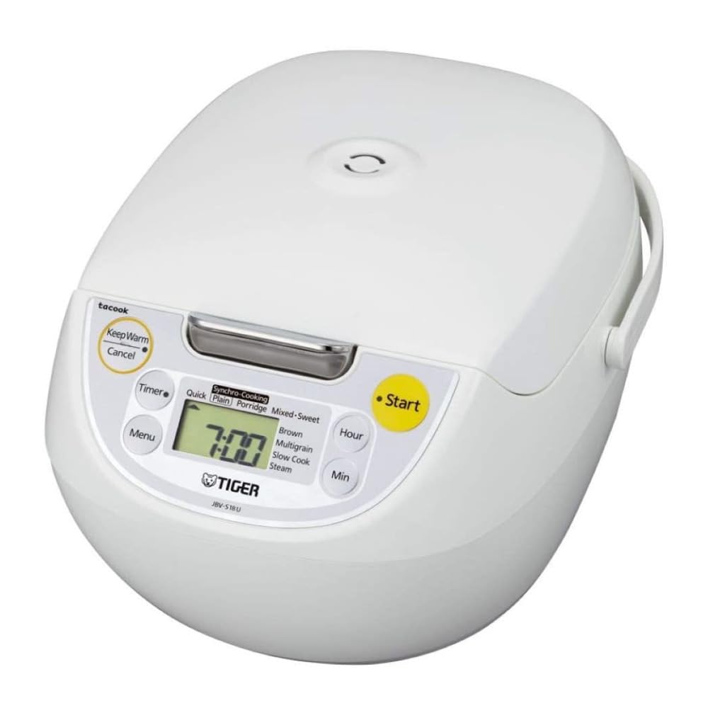 Tiger JBV-S18U 10-Cup Microcomputer Controlled 4-in-1 Rice Cooker (White) Bundle with Rice Washing Bowl and Bamboo Spoon (3 Items)