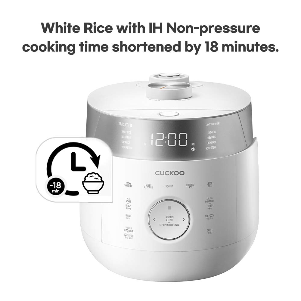 CUCKOO CRP-LHTR0609F | rice cooker 6 Cup (Uncooked) Twin Pressure Induction Heating Cooker | 16 Menu Options: High/Non-Pressure Steam & More, Stainless Steel Inner Pot, Made in Korea | White-Renewed