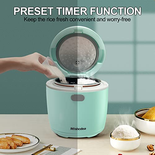 Mishcdea Smart Mini Rice Cooker 3 Cups Uncooked, One-Touch Small Rice Cooker 6 Cups Cooked, Personal Rice Multicooker Steamer With Non-Stick Inner Pot Delay Timer & Keep Warmer, For 1-2 People, Aqua