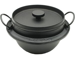 iwachu 410-720 japanese cast iron gohan nabe rice cooker, black