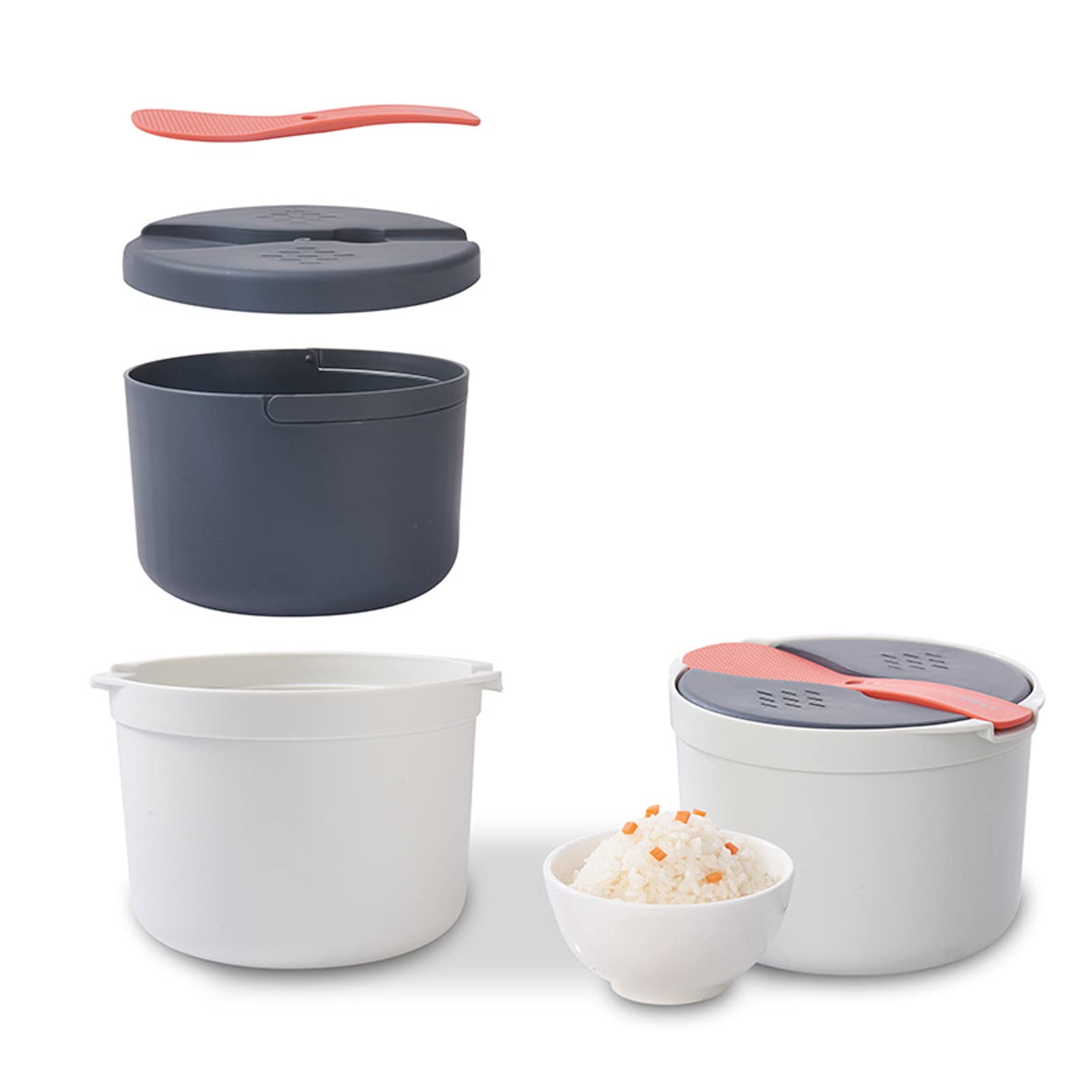 TOPINCN Microwave Rice Cooker 2L Food Grade PP Material Rice Spoon Lid Strainer Steaming Pot Rice Cooker Set (Orange)