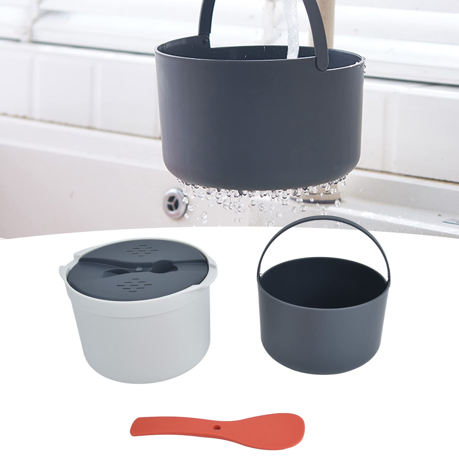 TOPINCN Microwave Rice Cooker 2L Food Grade PP Material Rice Spoon Lid Strainer Steaming Pot Rice Cooker Set (Orange)