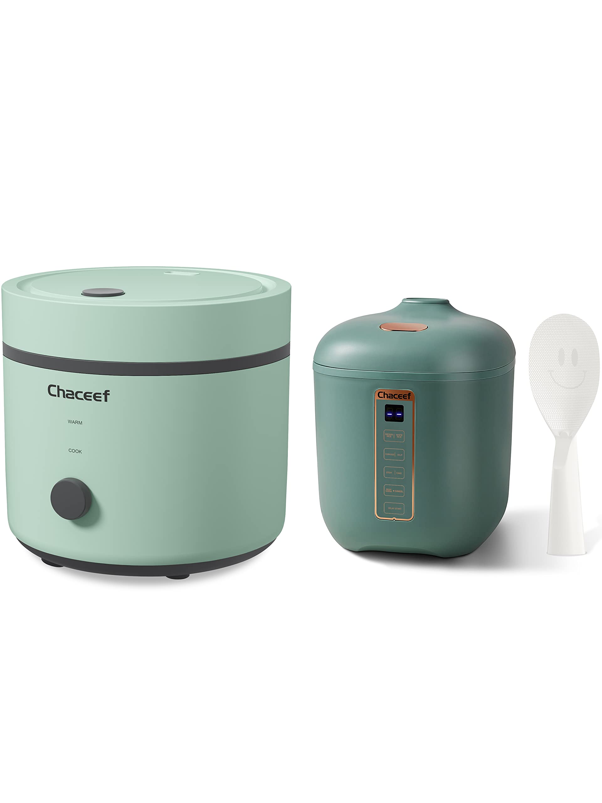 CHACEEF 1.5L Rice Cooker 3-Cups Uncooked & CHACEEF 1.2L Mini Rice Cooker 2-Cups Uncooked, Green