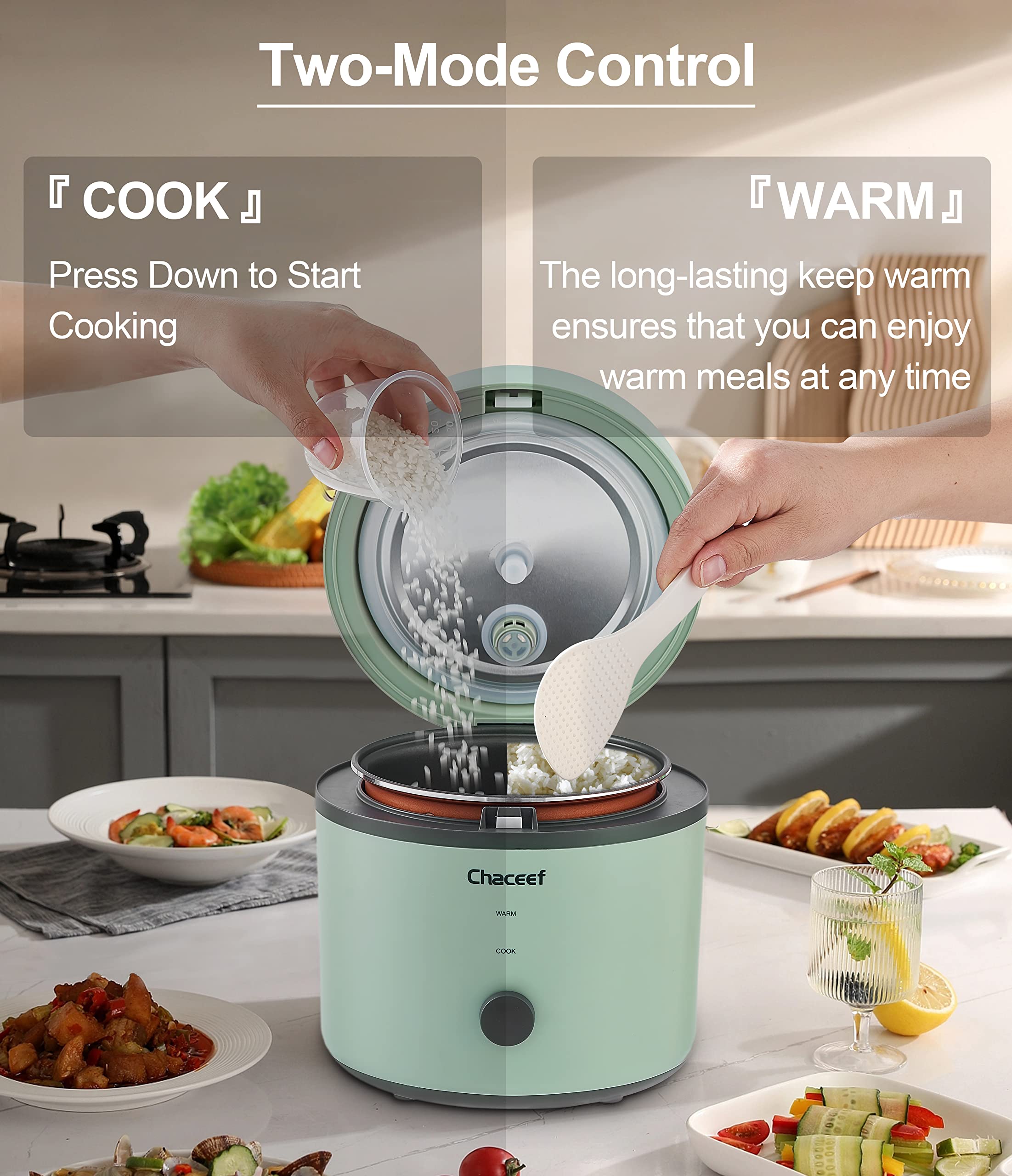 CHACEEF 1.5L Rice Cooker 3-Cups Uncooked & CHACEEF 1.2L Mini Rice Cooker 2-Cups Uncooked, Green