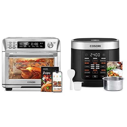 COSORI Rice Cooker 10 Cup Uncooked Rice Maker with 18 Cooking Functions & COSORI Air Fryer Toaster Oven Combo, 12-in-1 Convection Ovens Countertop, Stainless Steel