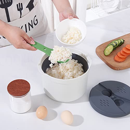 Hoopoocolor 2L Microwave Rice Cooker, with Rice Scoop, Lid, Strainer and Steaming Pot, BPA Free, Dishwasher Safe, Food Grade PP Rice Cooker Set, Steams Rice Perfection Every Time(No Bowl)(Green)