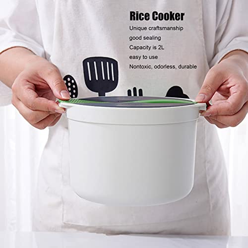 Hoopoocolor 2L Microwave Rice Cooker, with Rice Scoop, Lid, Strainer and Steaming Pot, BPA Free, Dishwasher Safe, Food Grade PP Rice Cooker Set, Steams Rice Perfection Every Time(No Bowl)(Green)