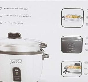 Black & Decker RC2850 1100W 2.8 L 11.8 Cup Rice Cooker (Non-USA Compliant), White, standard